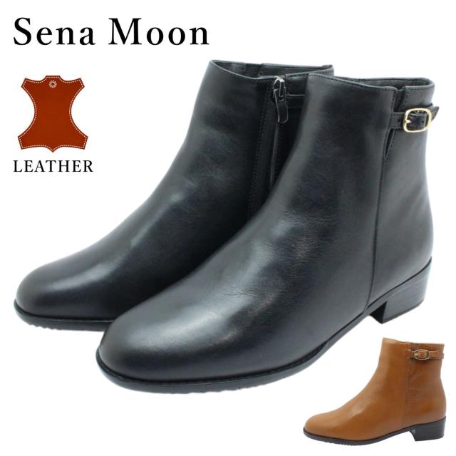 SenaMoon セナムーン  レディース ショートブーツ 19 本革 レザー 防滑底 3E スノーブーツ サイドファスナー カジュアル