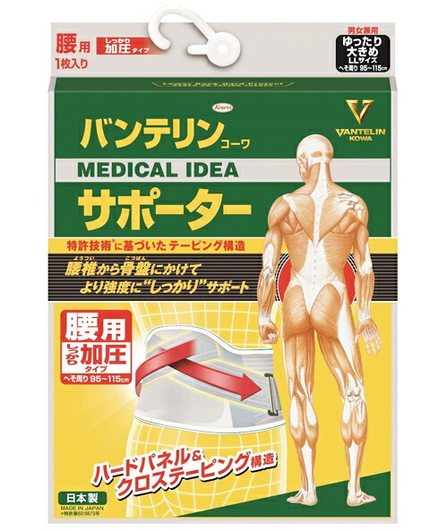 【３個セット】 興和（コーワ） バンテリンコーワ サポーター 腰用　しっかり加圧タイプ 男女兼用　ゆったり大きめ （胴囲 ９５〜１１５ｃｍ）LLサイズ　ブルーグレー　１枚×３個セット