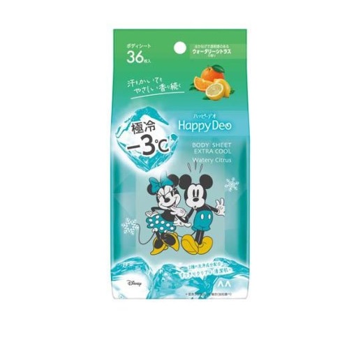 【２４個セット】【１ケース分】  マンダム ハッピーデオ ボディシート 極冷 ウォータリーシトラス(36枚入)×２４個セット　１ケース分