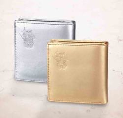 二つ折り 二つ折 財布 サイフ 牛革 レディース メンズ 金運 開運 シルバー ゴールド 送料無料 【三面大黒天　如意財布(二つ折り)】【送料無料】 三面大黒天を型押した財布！金運、福運招来の如意財布。 mate