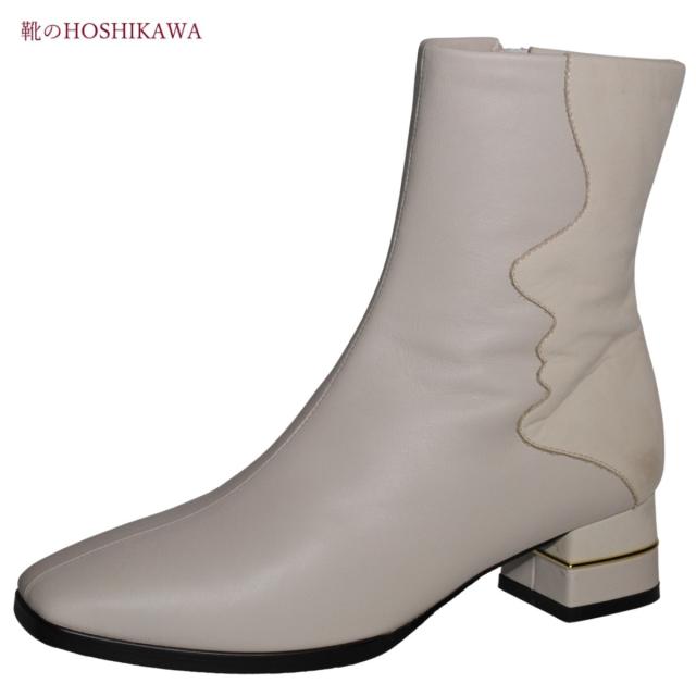 【靴のHOSHIKAWA】  『NINE DI NINE 2631』 ナインディナイン ブーツ 21.5cm〜24.5cm EEE ライトグレー ショートブーツ ショート丈 ヒール 本革 国産 秋冬