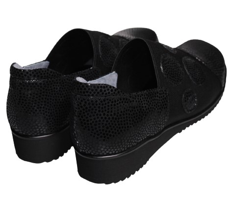 【靴のHOSHIKAWA】  『SPORTS NINE 2801』 スポーツナイン スリッポン 22cm〜24.5cm EEEE レディース ブラック ストレッチ 型押しレザー 幅広 本革 国産