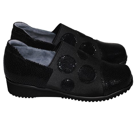 【靴のHOSHIKAWA】  『SPORTS NINE 2801』 スポーツナイン スリッポン 22cm〜24.5cm EEEE レディース ブラック ストレッチ 型押しレザー 幅広 本革 国産