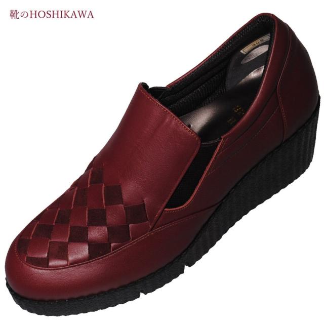 【靴のHOSHIKAWA】  『SPORTS NINE 308』 スポーツナイン スリッポン 21.5cm〜24.5cm EEE ワイン レディース 日本製 本革 厚底 軽い