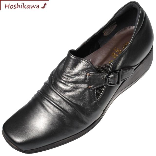 【靴のHOSHIKAWA】  『SPORTS NINE 2430』 スポーツナイン ブロンズ 22cm〜24.5cm EEE レディース ブラック ウェッジソール ストラップ 牛革 国産