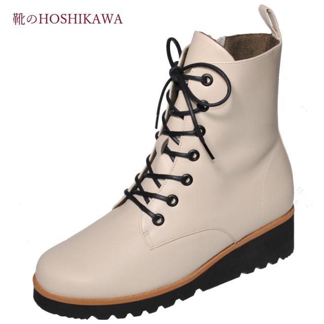 【靴のHOSHIKAWA】  『Dona Miss 2541』 21.5cm〜24.5cm EEEE ドナミス ショートブーツ レディース アイボリー レースアップ サイドファスナー 国産 本革 春夏