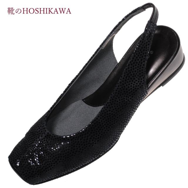 【靴のHOSHIKAWA】  『DONA MISS 4009』 ドナミス バックバンドパンプス 21cm〜25cm EEE ブラック レディース スクエアトゥ ローヒール 国産 春夏
