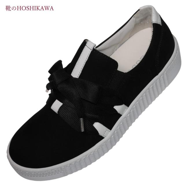 【靴のHOSHIKAWA】  『Gabor 43333』 ガボール スニーカー 22cm〜25.5cm レディース レザーシューズ ブラック スリッポン ホワイトソール 天然皮革 スロバキア製