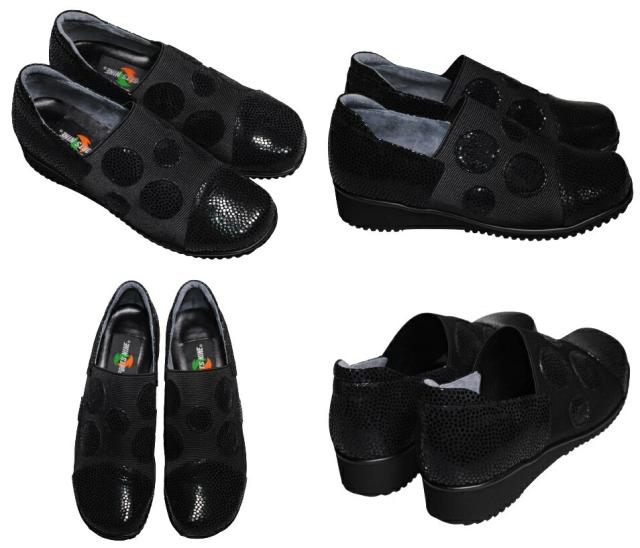 【靴のHOSHIKAWA】  『SPORTS NINE 2801』 スポーツナイン スリッポン 22cm〜24.5cm EEEE レディース ブラック ストレッチ 型押しレザー 幅広 本革 国産