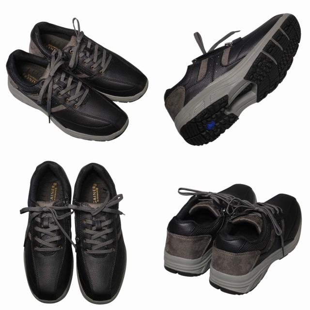 【靴のHOSHIKAWA】  『GAINER 0140』 24.5cm〜28cm メンズ スニーカー サイドファスナー ネイビー コンフォート 吸湿 速乾 抗菌防臭加工 合成皮革 衝撃吸収 幅広