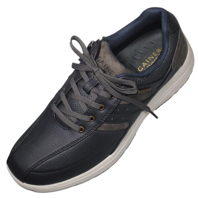 【靴のHOSHIKAWA】  『GAINER 0140』 24.5cm〜28cm メンズ スニーカー サイドファスナー ネイビー コンフォート 吸湿 速乾 抗菌防臭加工 合成皮革 衝撃吸収 幅広
