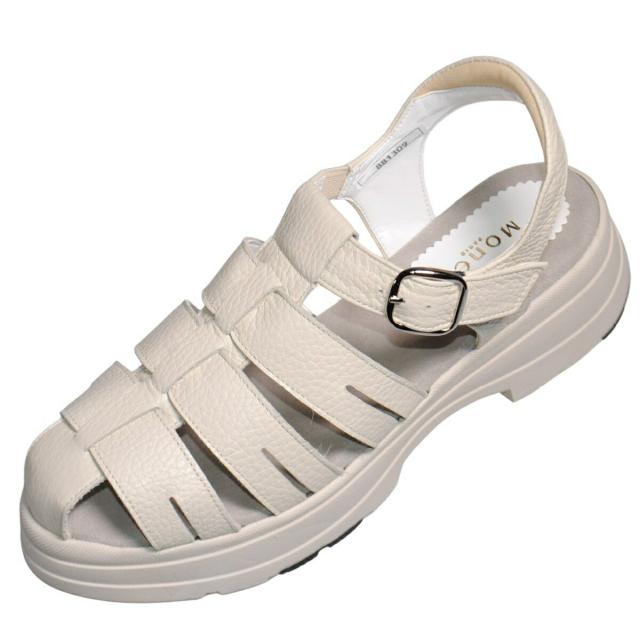 【靴のHOSHIKAWA】  『Monet 881309』 グルカサンダル モネ 21.5cm〜24.5cm EEEE レディース アイボリー カジュアル オープントゥ 日本製 本革 春夏