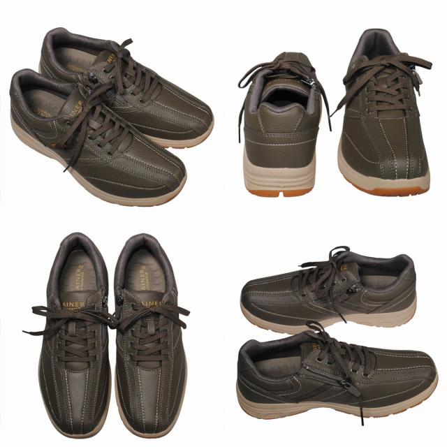 【靴のHOSHIKAWA】  『GAINER 0139』 24.5cm〜28cm EEEE スニーカーサイドファスナー ダークブラウン コンフォート 吸湿 速乾 抗菌防臭加工 合成皮革 衝撃吸収 幅広