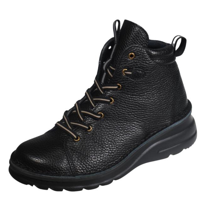 【靴のHOSHIKAWA】  『A-OK 0273』 エーオーケー ミドルブーツ 21.5cm〜25cm EEEE ブラック レディース ゴムレース ミドル丈 国産 幅広 厚底 軽量 秋冬