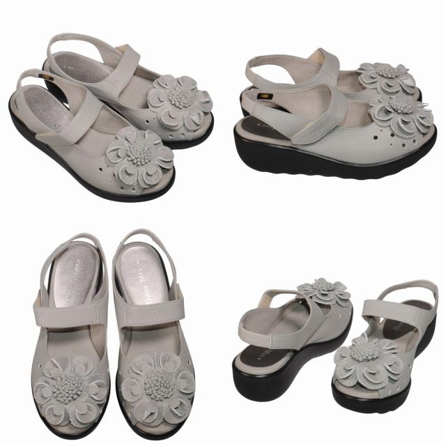 【靴のHOSHIKAWA】  『Dona Miss 1488』 ドナミス サンダル 21.5cm〜24.5cm EEEE  レディース ネイビー フラワーモチーフ バックベルト コンフォート 国産 厚底 本革 春夏