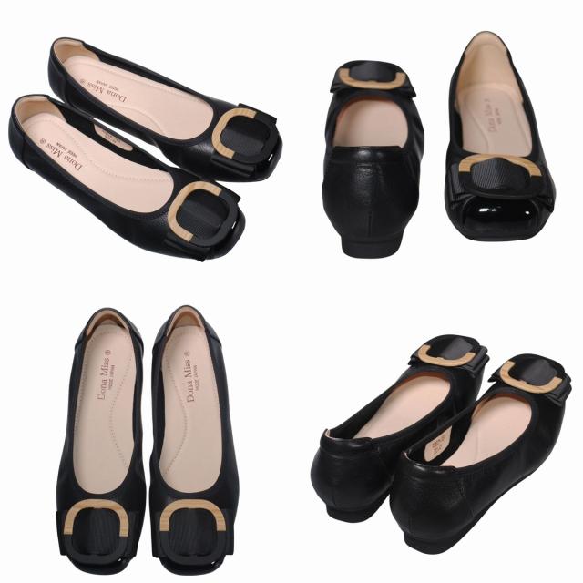 【靴のHOSHIKAWA】  『Dona Miss 1887-15』 ドナミス パンプス 22cm〜25.5cm EEE程 レディース ブラック フラット底 バックル 低反発 幅広 本革