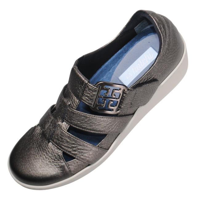 【靴のHOSHIKAWA】  『hatchi 2580』 ハッチ レザースニーカー 21.5cm〜24.5cm EEEE サンダルシューズ ベルクロ レディース Dシルバー 本革 国産 春夏