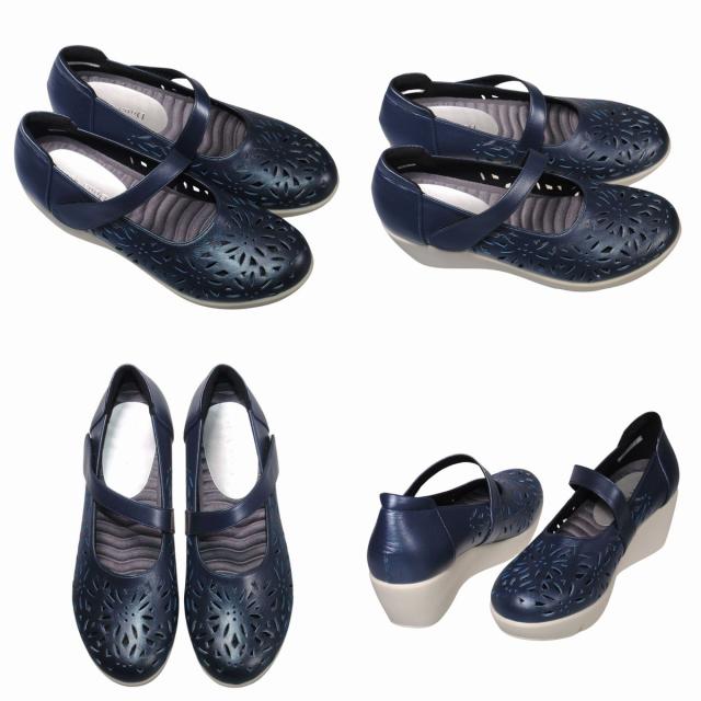 【靴のHOSHIKAWA】  『Dona Miss 423』 ドナミス ウェッジソールパンプス 21.5cm〜24.5cm EEEE アイボリーM レディース ウェッジヒール ベルクロ 幅広 牛革 国産