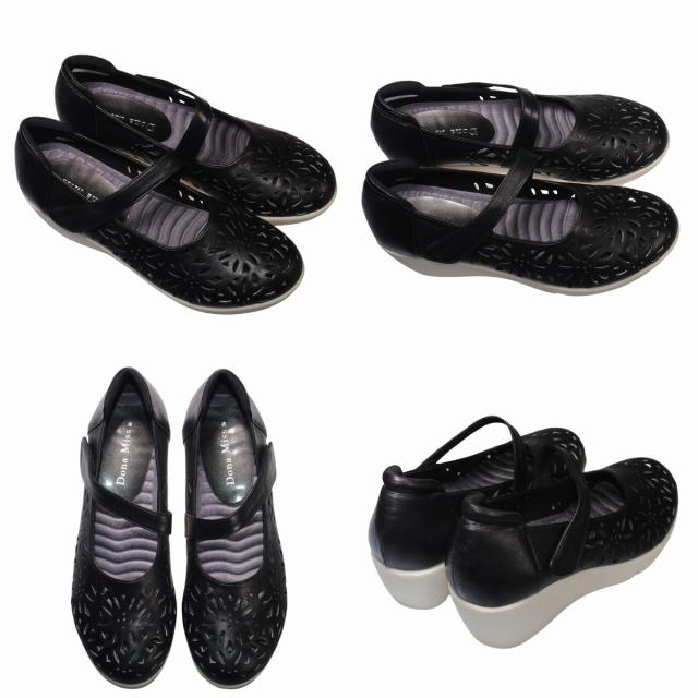 【靴のHOSHIKAWA】  『Dona Miss 423』 ドナミス ウェッジソールパンプス 21.5cm〜24.5cm EEEE アイボリーM レディース ウェッジヒール ベルクロ 幅広 牛革 国産