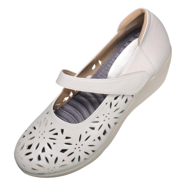 【靴のHOSHIKAWA】  『Dona Miss 423』 ドナミス ウェッジソールパンプス 21.5cm〜24.5cm EEEE アイボリーM レディース ウェッジヒール ベルクロ 幅広 牛革 国産