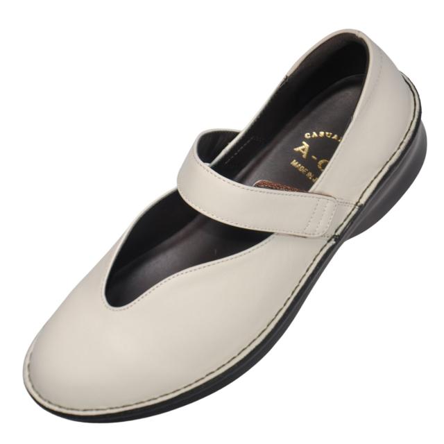 【靴のHOSHIKAWA】  『A-OK INCHOLJE 5029』 エーオーケー パンプス 22cm〜24.5cm レディース アイボリー マジックテープ 低反発クッション 牛革 厚底 日本製