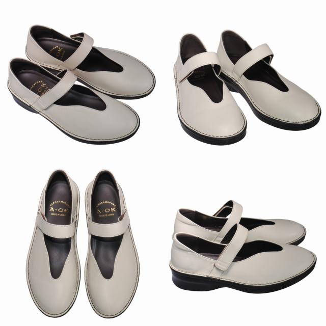 【靴のHOSHIKAWA】  『A-OK INCHOLJE 5029』 エーオーケー パンプス 22cm〜24.5cm レディース アイボリー マジックテープ 低反発クッション 牛革 厚底 日本製