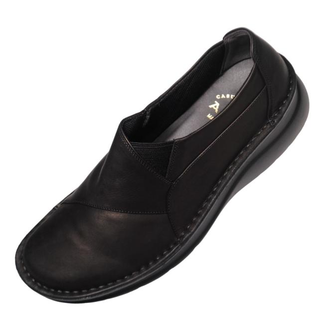 【靴のHOSHIKAWA】  『A-OK 6001』 エーオーケー スリッポン 22cm〜24.5cm レディース ブラック サイドゴア 低反発クッション 牛革 厚底 日本製