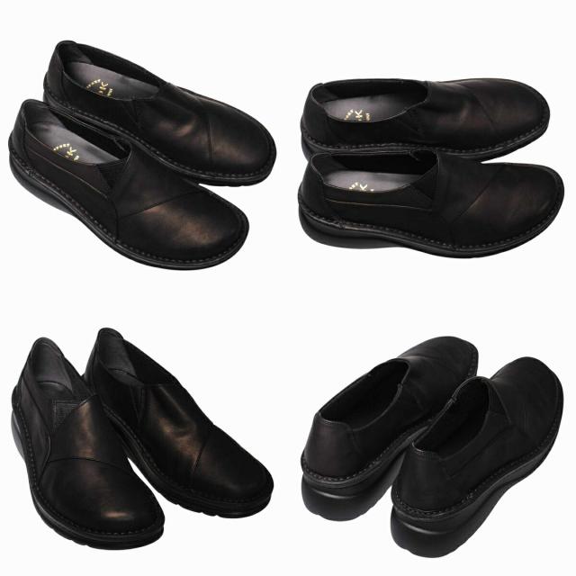 【靴のHOSHIKAWA】  『A-OK 6001』 エーオーケー スリッポン 22cm〜24.5cm レディース ブラック サイドゴア 低反発クッション 牛革 厚底 日本製