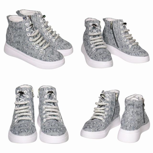 【靴のHOSHIKAWA】  『de ocho A de ocho 6239-15』 デオチョアデオチョ ハイカットスニーカー 22cm〜24.5cm レディース ブラック インヒール ショートブーツ 内側ファスナー 厚底 秋冬