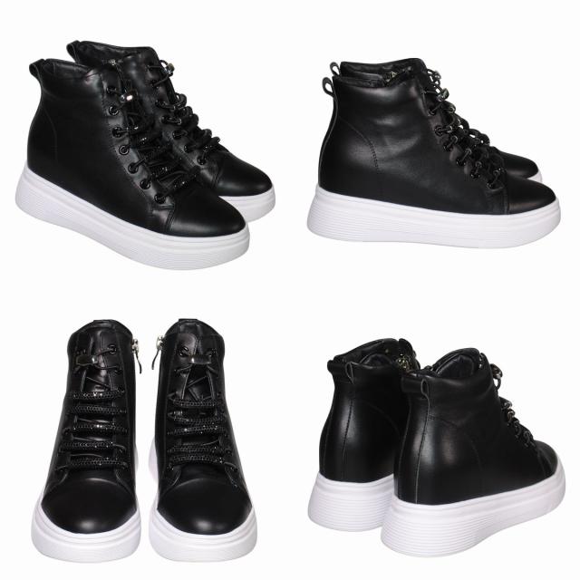 【靴のHOSHIKAWA】  『de ocho A de ocho 6239-15』 デオチョアデオチョ ハイカットスニーカー 22cm〜24.5cm レディース ブラック インヒール ショートブーツ 内側ファスナー 厚底 秋冬