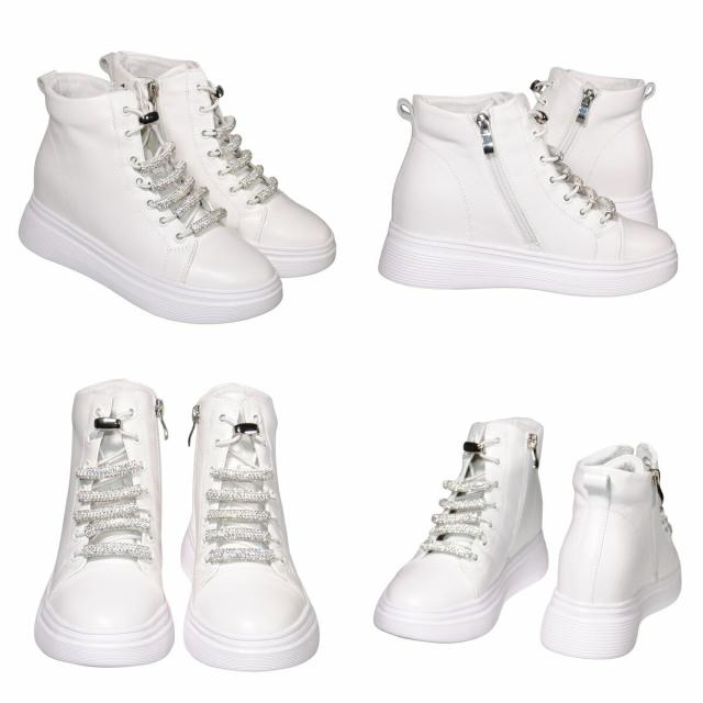 【靴のHOSHIKAWA】  『de ocho A de ocho 6239-15』 デオチョアデオチョ ハイカットスニーカー 22cm〜24.5cm レディース ブラック インヒール ショートブーツ 内側ファスナー 厚底 秋冬