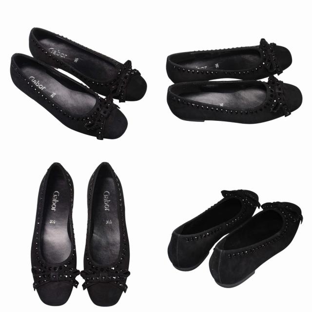 【靴のHOSHIKAWA】  『Gabor 74143』 ガボール パンプス 22cm〜24.5cm レディース グレー スロバキア製 フラット底 スウェード スクエアトゥ 秋冬