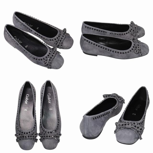 【靴のHOSHIKAWA】  『Gabor 74143』 ガボール パンプス 22cm〜24.5cm レディース グレー スロバキア製 フラット底 スウェード スクエアトゥ 秋冬