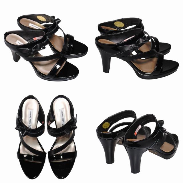 【靴のHOSHIKAWA】  『Yukiko Kimijima 8594』 キミジマユキコ ミュール 22cm〜24.5cm EEE ブラック レディース  サンダル ヒール 前開き エナメル 日本製 牛革 春夏