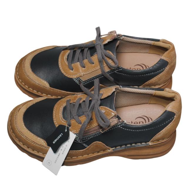 【靴のHOSHIKAWA】  『Airystep 1254』 エアリーステップ レースアップ 22.5cm〜24.5cm EEEE グレー カジュアル レースアップ レディース 牛革 巾広