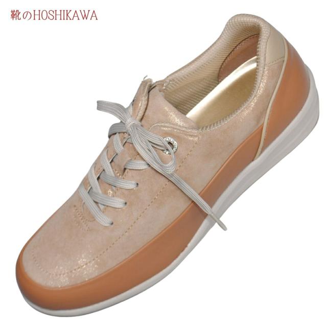 【靴のHOSHIKAWA】  『SPORTH 0215』 スポルス レースアップ 22cm〜24.5cm EEE コンフォート サーモン 内側ファスナー ウェッジソール 牛革 低反発ソール