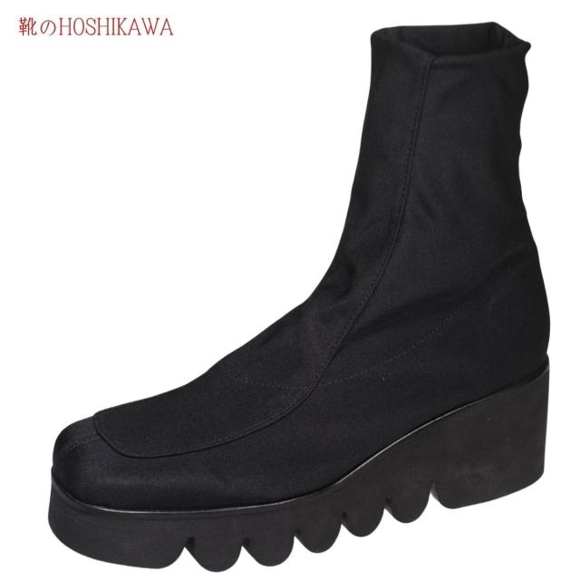 【靴のHOSHIKAWA】  『Dona Miss 1022』 22cm〜24.5cm EEE ドナミス ミドルブーツ レディース ブラック ストレッチ 厚底 波状ソール 国産 軽量 秋冬