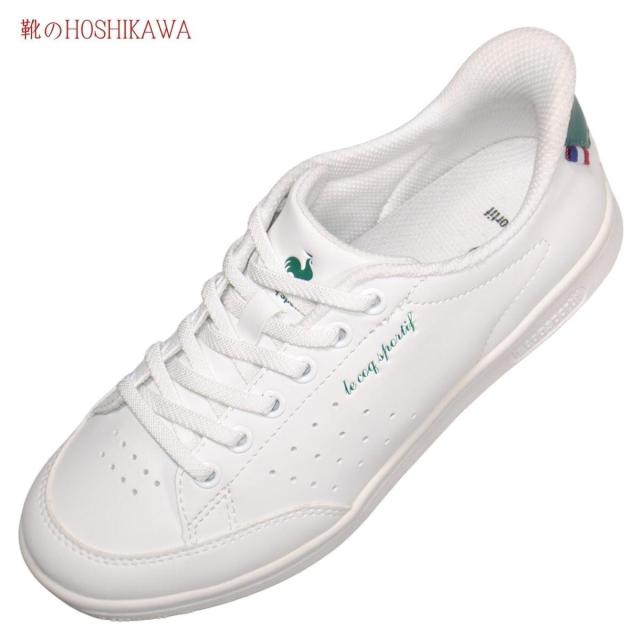 【靴のHOSHIKAWA】  『le coq sporif 22UZ』 ルコックスポルティフ ラ ローラン SI ホワイト/グリーン スニーカー レディース 22cm〜25cm カジュアル レースアップ 合皮 軽量 春夏