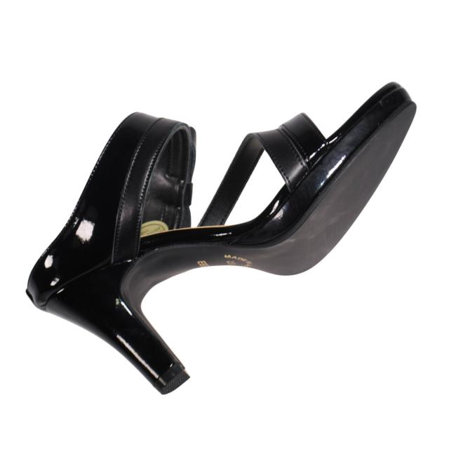 【靴のHOSHIKAWA】  『Yukiko Kimijima 8594』 キミジマユキコ ミュール 22cm〜24.5cm EEE ブラック レディース  サンダル ヒール 前開き エナメル 日本製 牛革 春夏