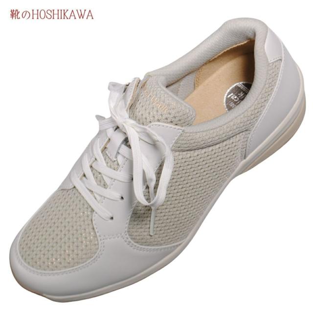 【靴のHOSHIKAWA】  『Medical Walk L029』 アサヒ メディカルウォーク 22cm〜25cm EEEE レディース ホワイト カジュアル レースアップ 内側ファスナー 紐靴 メッシュ 天然皮革