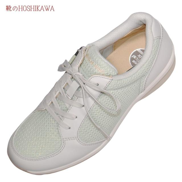 【靴のHOSHIKAWA】  『Medical Walk L029』 アサヒ メディカルウォーク 22cm〜25cm EEEE レディース ペパーミント カジュアル レースアップ 内側ファスナー 紐靴 メッシュ 天然皮革