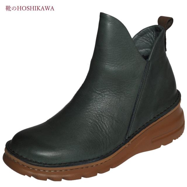 【靴のHOSHIKAWA】  『A-OK 7058』 エーオーケー ブーティー 21.5cm〜25cm EEEE ネイビー レディース 内ファスナー ショート丈 国産 軽量 秋冬