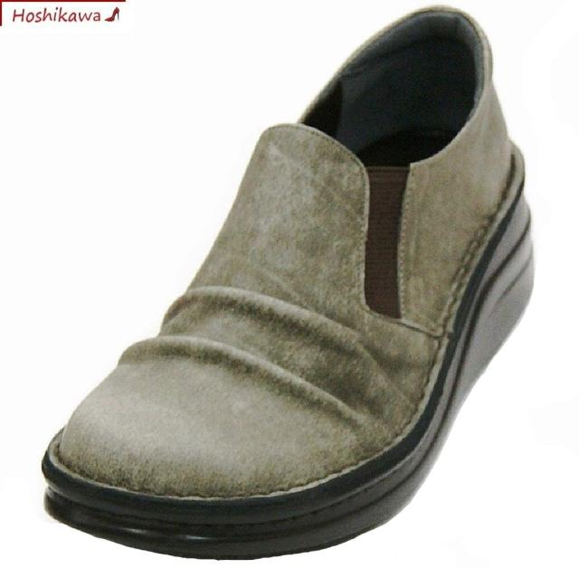 【靴のHOSHIKAWA】  『A-OK 8303』 エーオーケー スリッポン 21.5cm〜25cm EEEE レディース グレー 幅が広い サイドゴア コンフォートシューズ 天然皮革 厚底 日本製