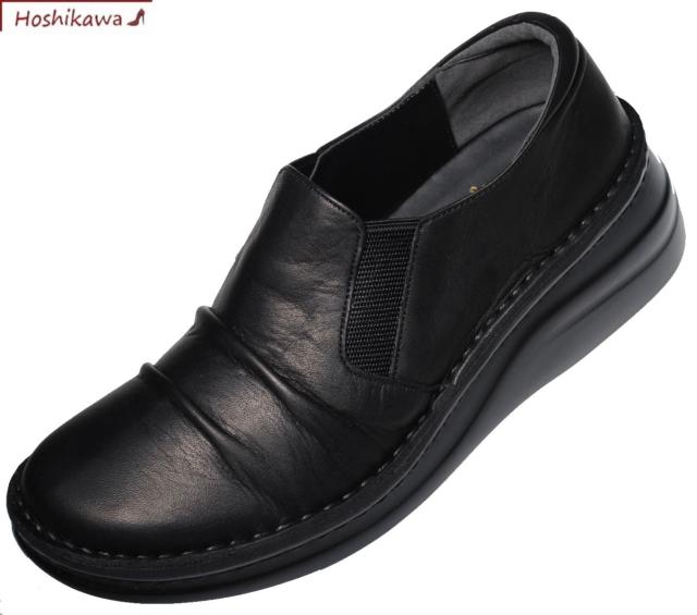 【靴のHOSHIKAWA】  『A-OK 8303』 エーオーケー スリッポン 21.5cm〜25cm EEEE レディース ブラック 幅が広い サイドゴア コンフォートシューズ 天然皮革 厚底 日本製