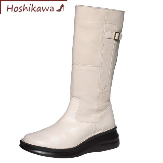 【靴のHOSHIKAWA】  『A-OK 8787』 エーオーケー アイボリー 21.5cm〜24.5cm 幅広 ミドルブーツ レディース サイドファスナー 厚底 牛革 秋冬