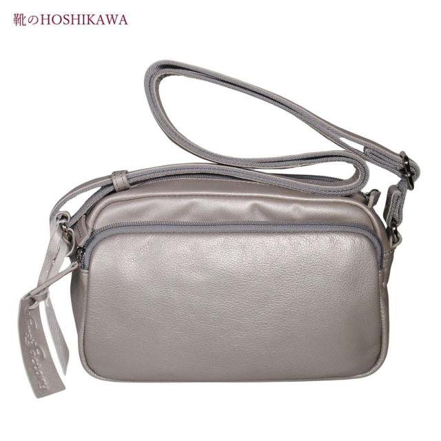 【靴のHOSHIKAWA】  『first factory 308』 ショルダーバッグ  レディース ファスナー開閉 小さめ シルバー カジュアル 収納4つ 山羊革
