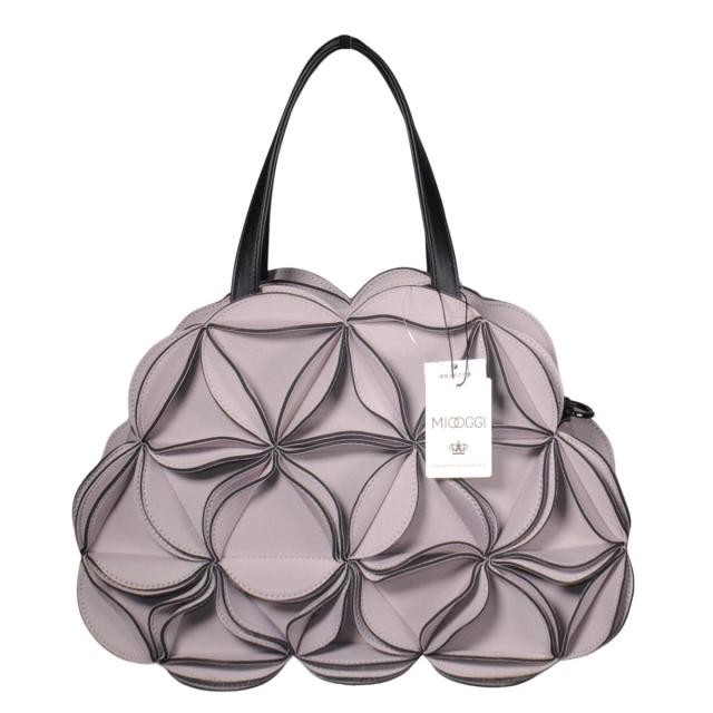 【靴のHOSHIKAWA】  『MIOOGGI 2WAYトート 343』 立体フラワートートバッグ レディース ライトグレー ファスナー A4収納可能 肩掛け 合成繊維