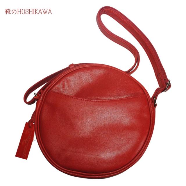 【靴のHOSHIKAWA】  『first factory 821』 ショルダーバッグ  レディース ファスナー開閉 小さめ レッド カジュアル 日本製 本革