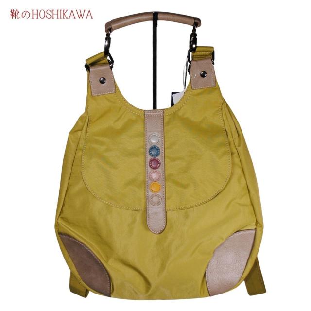 【靴のHOSHIKAWA】  『PRIMU CRESCENT 2WAYリュック 999G』 リュックバッグ 軽い レディース オリーブグリーン マグネット ファスナー開閉 ショルダーバッグ 手持ち 肩掛け ナイロン 合成繊維