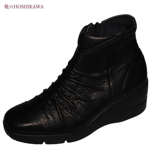 【靴のHOSHIKAWA】  『SALON DE GRES 18235』 サロンドグレー ショート丈 22cm〜25cm EEEE ブラック レディース 日本製 本革 外反母趾 防寒 秋冬